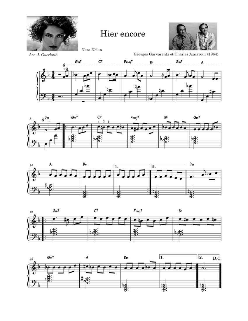 Hier encore – Charles Aznavour Sheet music for Piano (Solo) | Musescore.com