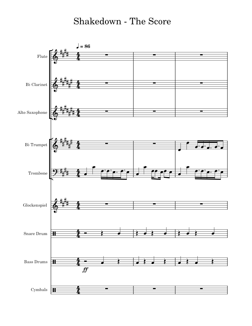 Shakedown – The Score Sheet Music for Trombone, Flute, Clarinet in b ...