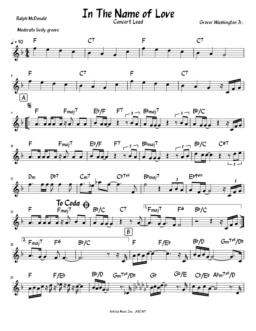 In The Name of Love – Grover Washington Jr. Sheet Music for Piano (Jazz ...