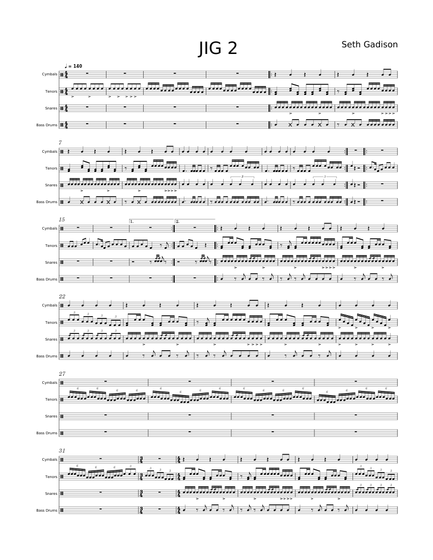 Jig 2 - Seth Gadison Sheet music for Snare drum, Crash, Tenor drum ...