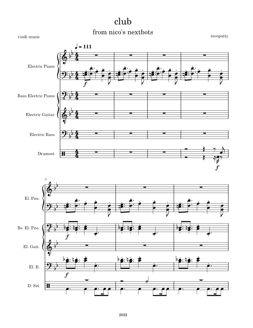 Club – nicopatty nicopatty - club Sheet music for Piano, Guitar, Bass guitar, Drum group (Mixed ...