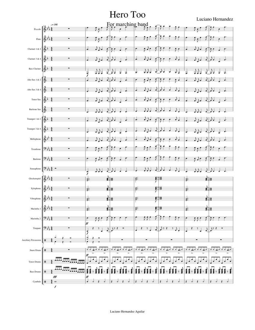 Hero Too (for marching band) Sheet Music for Trombone, Tuba, Flute ...