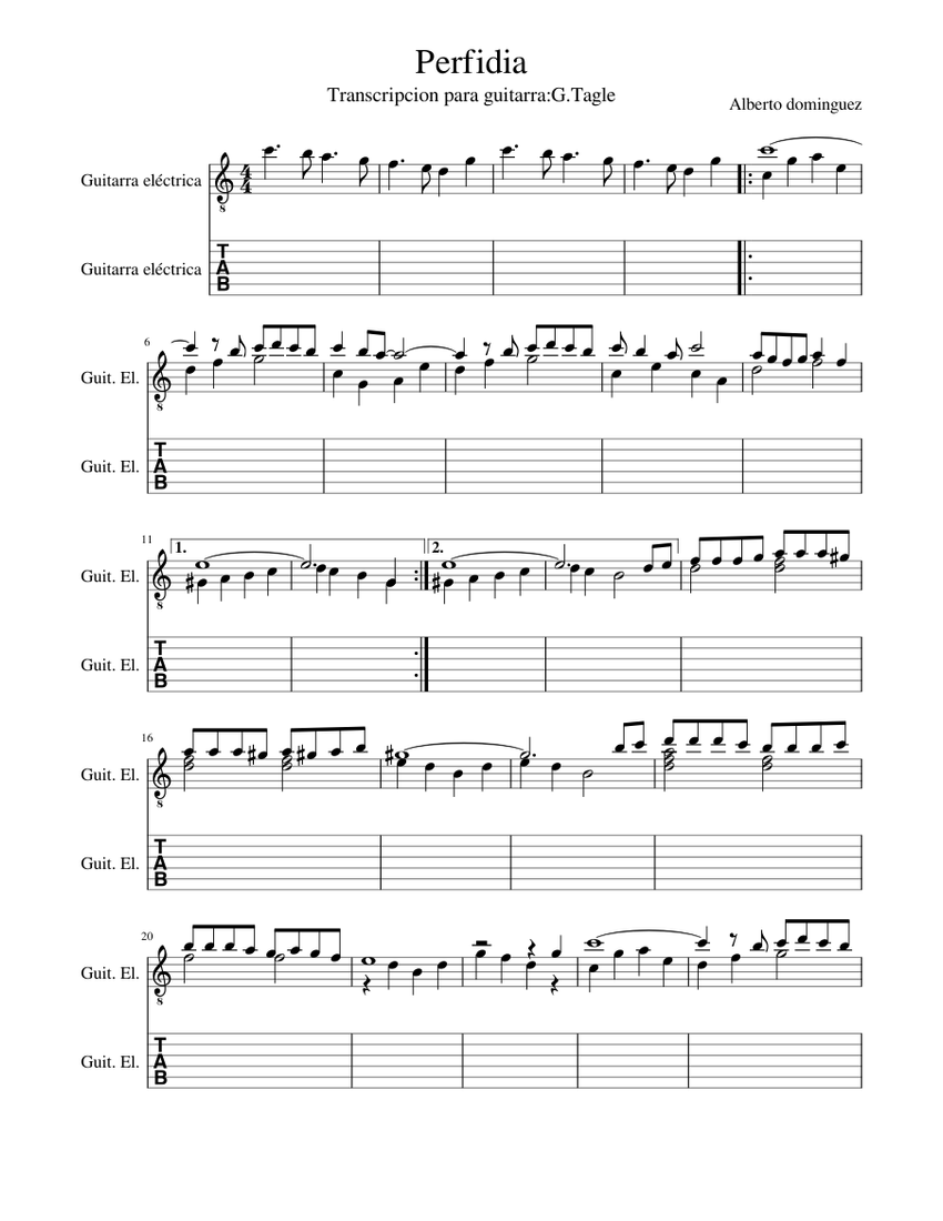 Perfidia Sheet music for Guitar (Mixed Duet) | Musescore.com