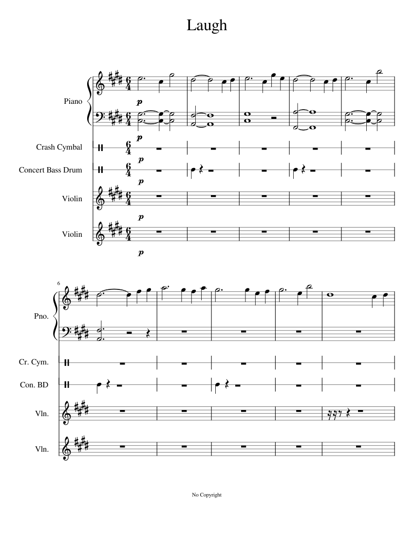 Laugh michelangio Sheet music for Piano, Crash, Violin, Bass drum ...