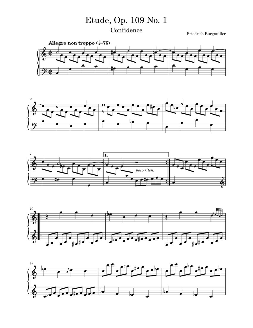 Etude, Op. 109 No. 1 (Confidence) – Friedrich Burgmüller Sheet music ...