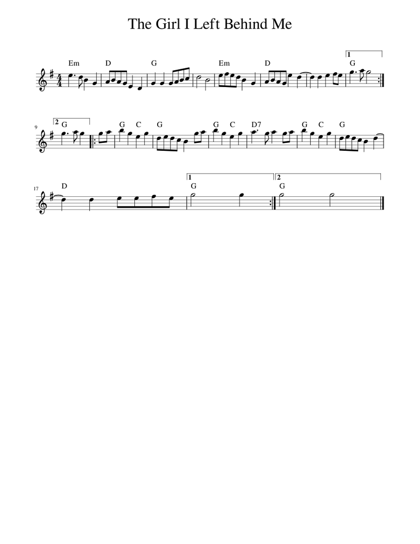 The Girl I Left Behind Me Sheet music for Piano (Solo) Easy | Musescore.com