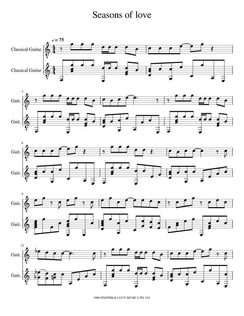 Seasons of love Sheet music for Guitar (Mixed Duet) | Musescore.com