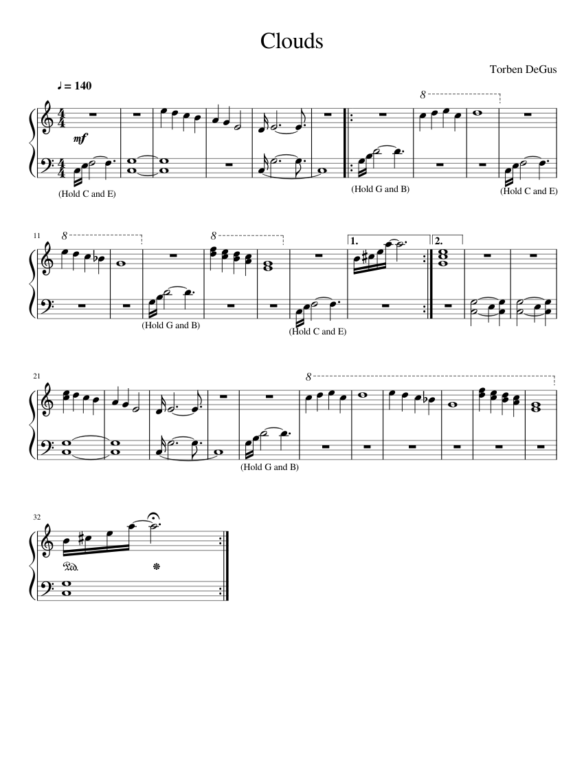Clouds Sheet Music for Piano (Solo) Easy | MuseScore.com