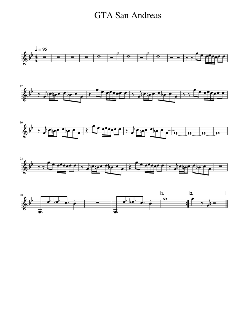 Gta san andreas theme (Channel Violin Tab Brazil - Youtube) Sheet music ...