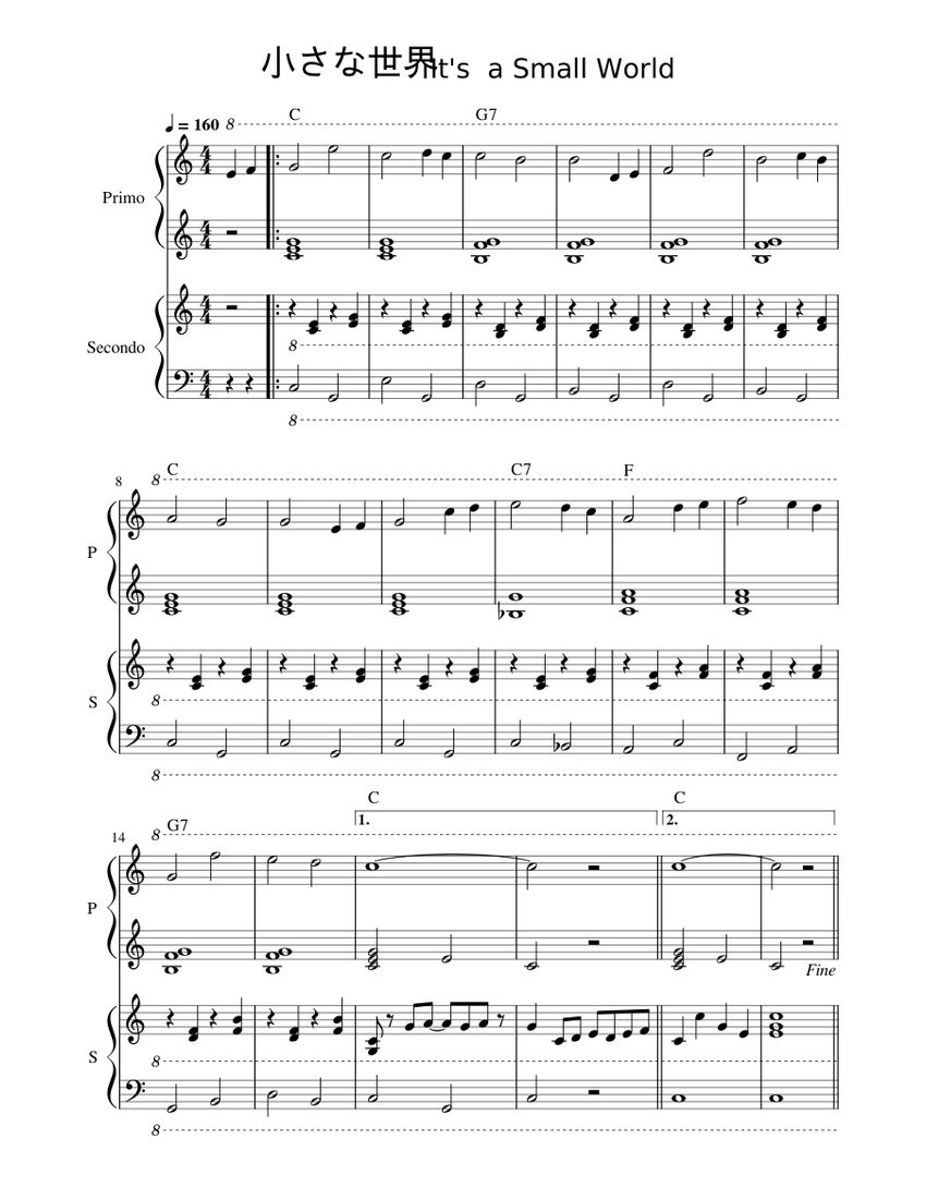 It's a Small World (4 hands) mscz Sheet Music with Chords for Piano ...