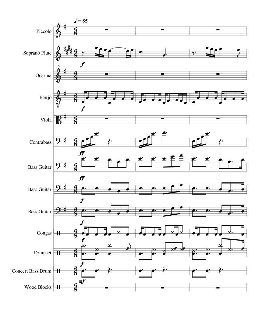 The Pariah Sheet Music for Flute piccolo, Flute, Contrabass, Viola ...