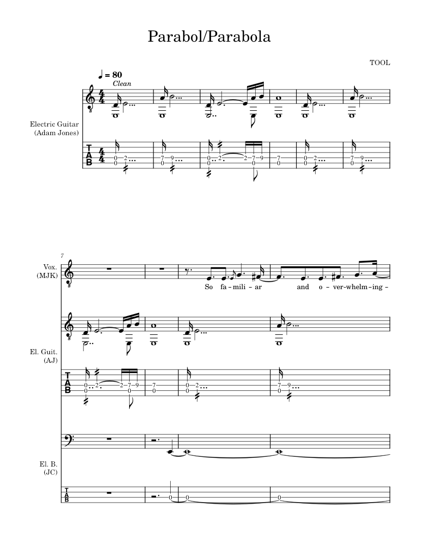 Parabol/Parabola TOOL Sheet Music and Tab for Guitar, Bass guitar, Drum ...