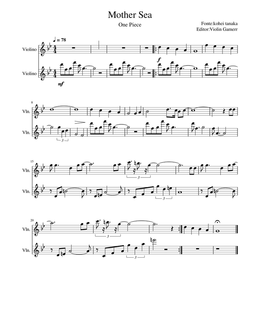 Mother_Sea Sheet Music for Violin (String Duet) | MuseScore.com