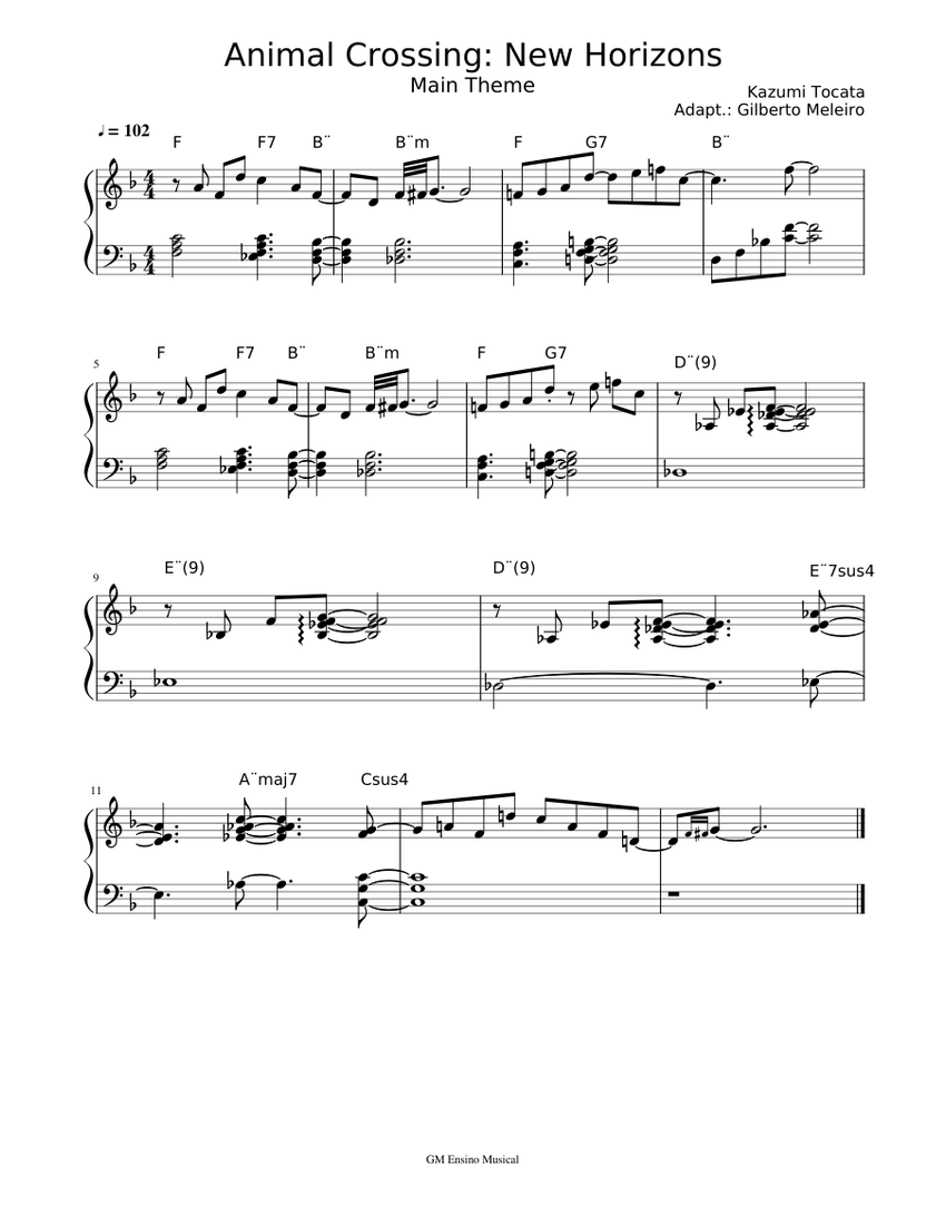 Main Theme - Animal Crossing New Horizons Sheet Music for Piano (Solo ...