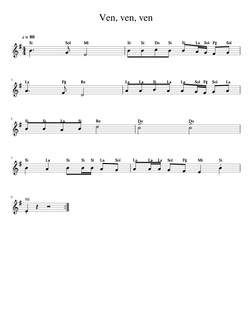 Ven, ven, ven Sheet Music for Violin (Solo) | MuseScore.com