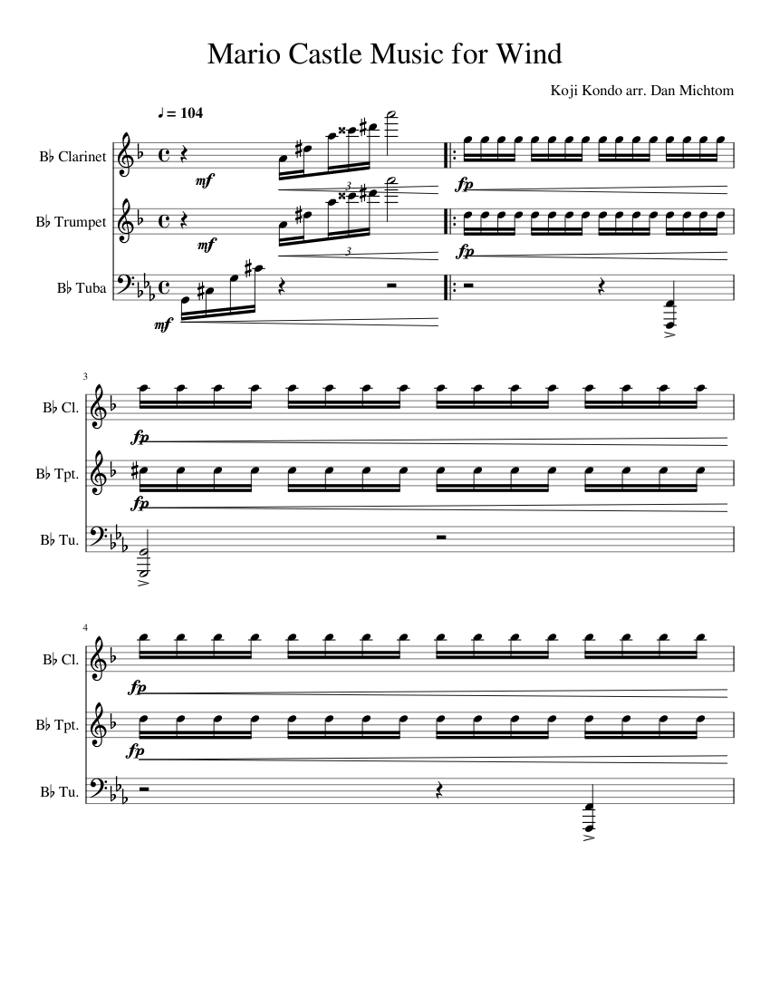 Mario Castle Music for Wind (Super Mario World) Sheet Music for Tuba ...