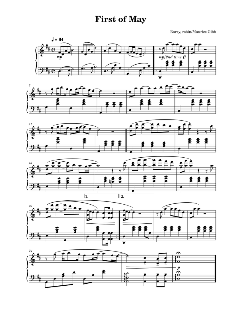 First of may – Bee Gees First of May Sheet music for Piano (Solo ...
