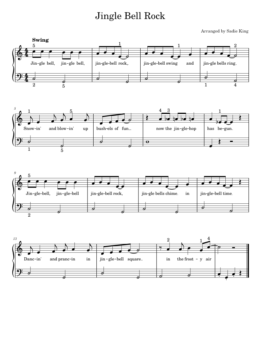 Jingle Bell Rock – Easy Piano Sheet Music for Piano (Solo) | MuseScore.com