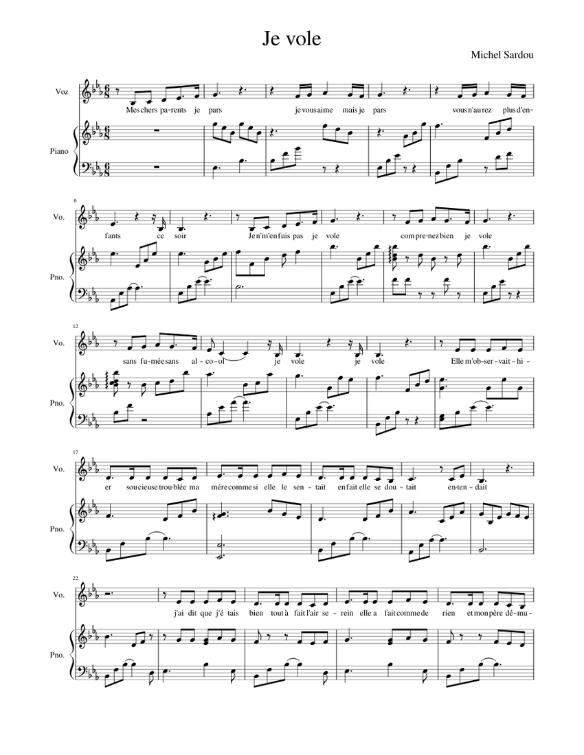 Je vole Sheet Music for Piano, Vocals (Solo) | MuseScore.com