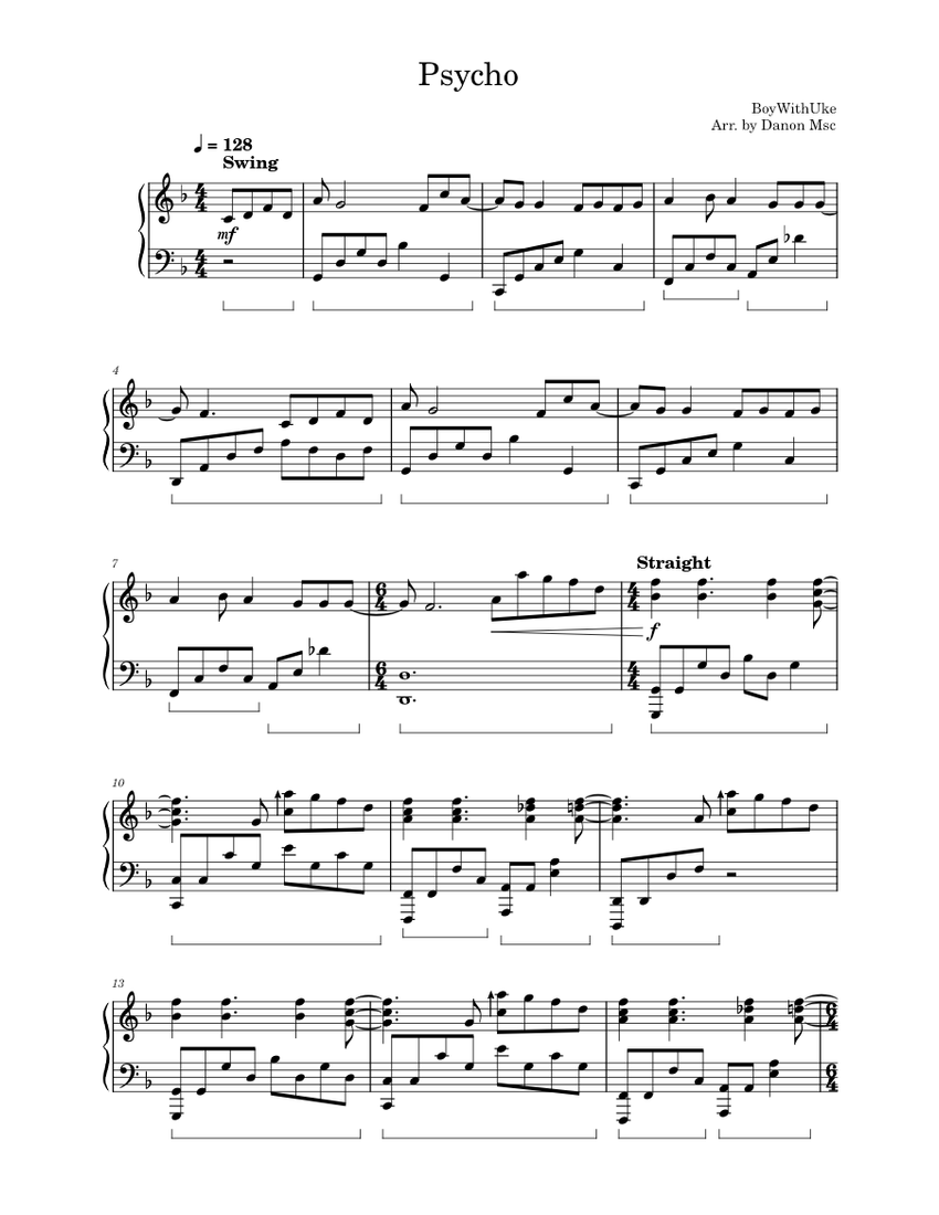 Psycho – BoyWithUke (Full Piano Cover) Sheet music for Piano (Solo ...
