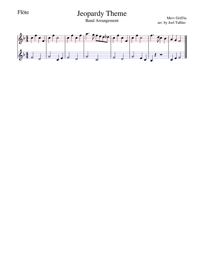 Jeopardy Theme Sheet Music for Flute (Solo) | MuseScore.com
