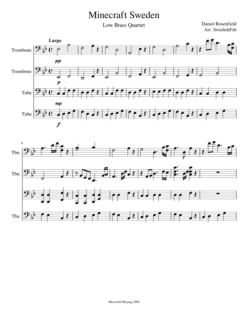 Minecraft Sweden Sheet Music for Trombone, Tuba (Brass Quartet ...