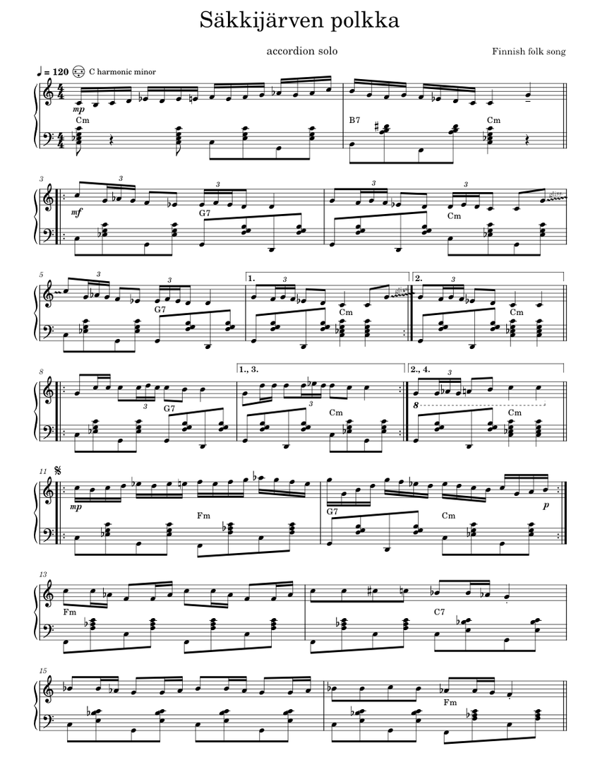 Säkkijärven polkka – Misc Traditional Sheet Music with Chords for ...