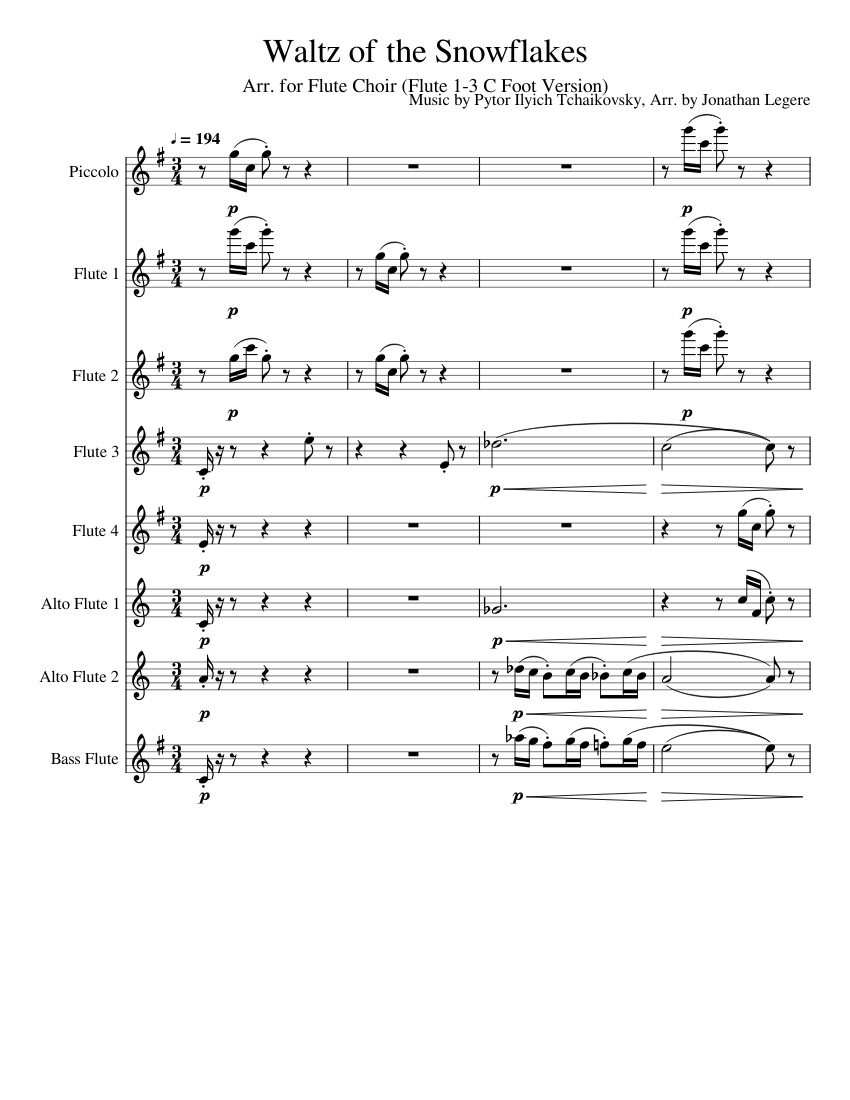 Waltz of the Snowflakes, Arr. for Flute Choir (Flute 1 and 3 C Foot ...