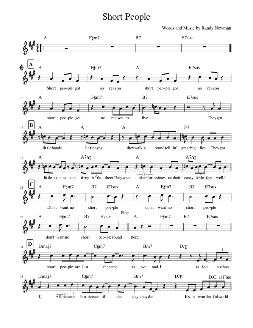 Short People Sheet Music with Chords for Piano (Solo) easy | MuseScore.com