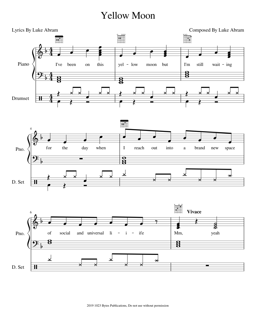 Yellow_Moon Sheet music for Piano, Drum group (Mixed Duet) | Musescore.com