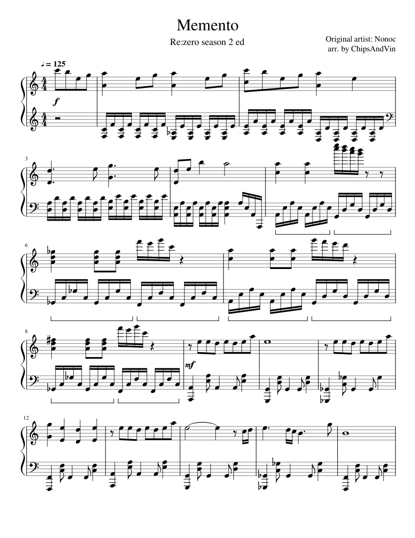 Memento Sheet Music for Piano (Solo) | MuseScore.com