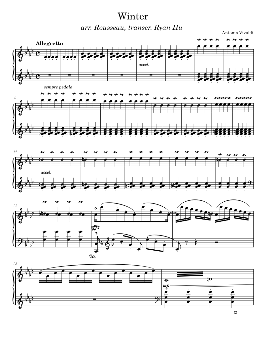 Winter - Vivaldi – Antonio Vivaldi Sheet Music for Piano (Solo ...