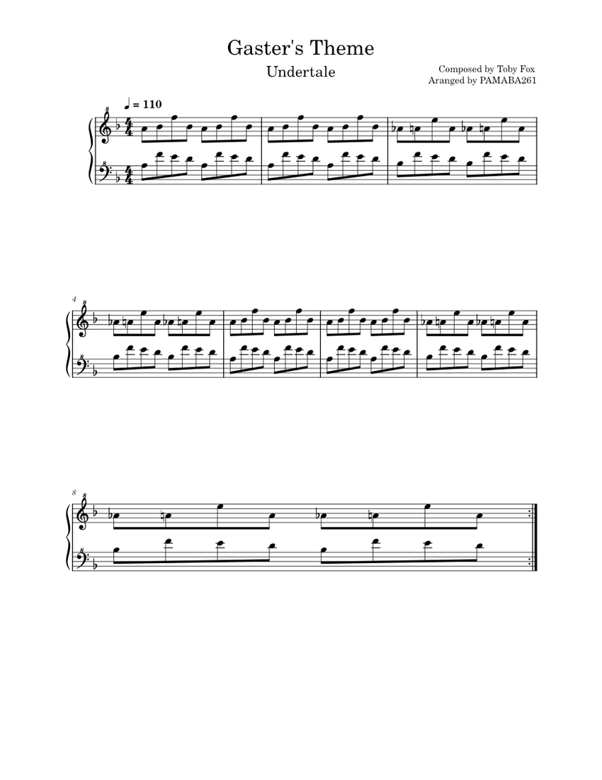 Gaster's Theme – Toby Fox Sheet music for Piano (Solo) Easy | Musescore.com