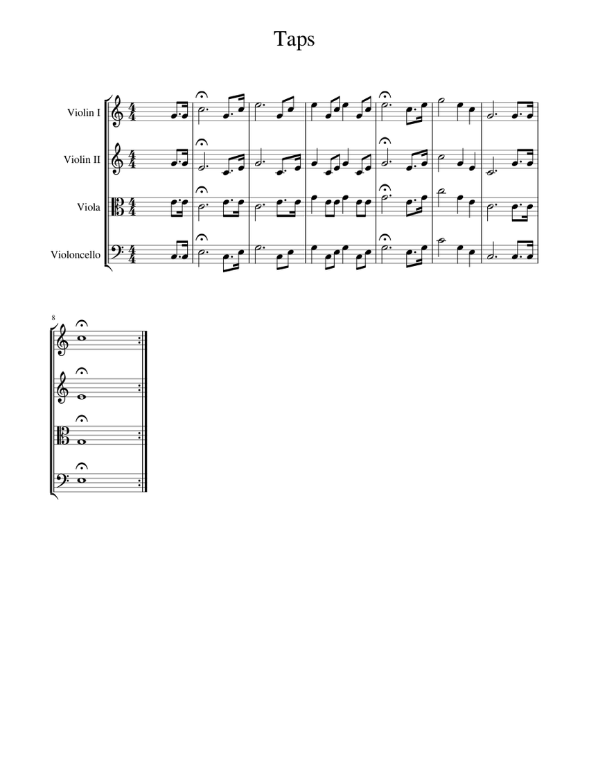 Taps Sheet Music for Violin, Viola, Cello (String Quartet) | MuseScore.com