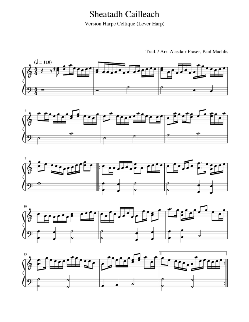 Sheatadh Cailleach – Alasdair Fraser - Paul Machlis - Celtic Harp Sheet ...