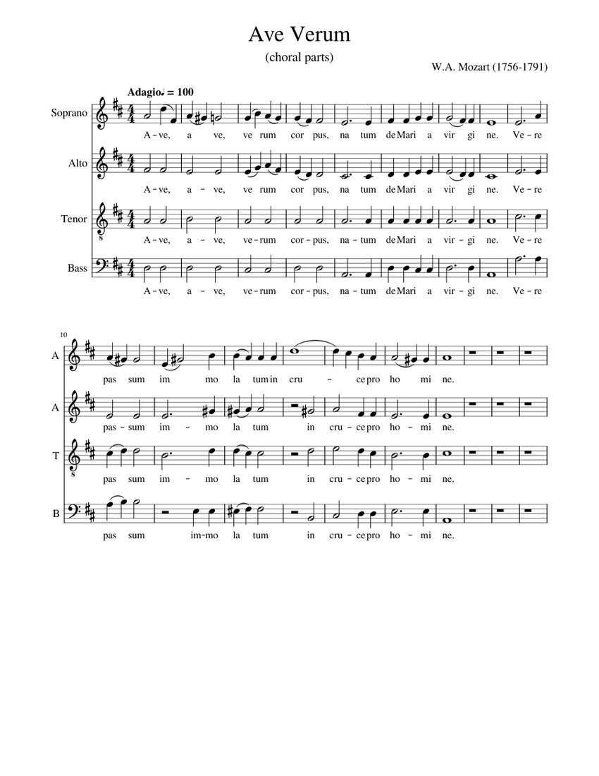 Ave Verum Sheet music for Bass guitar (Solo) | Musescore.com