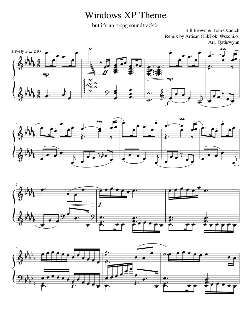 Windows XP Theme (but it's an rpg soundtrack) Sheet Music for Piano ...