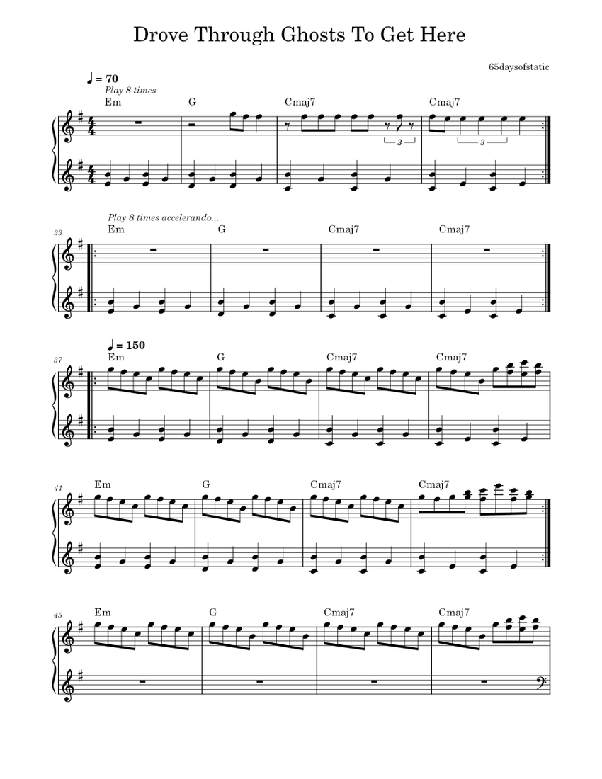 Drove Through Ghosts To Get Here - 65daysofstatic Sheet music for Piano ...