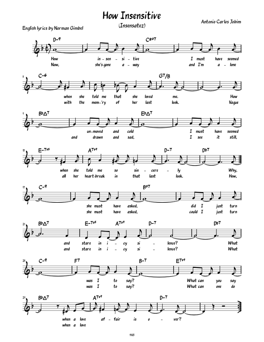 How insensitive (Lead sheet with lyrics ) Sheet music for Piano (Solo ...