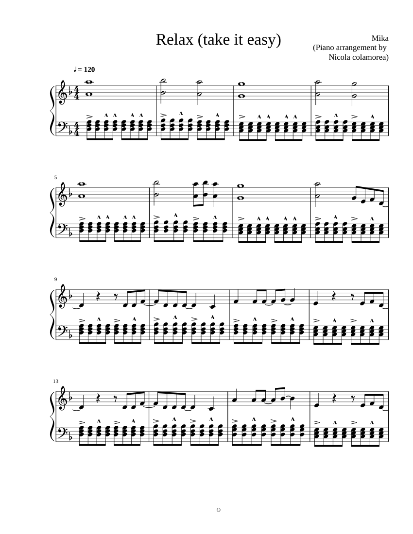 Mika- Relax (take it easy) Sheet Music for Piano (Solo) | MuseScore.com