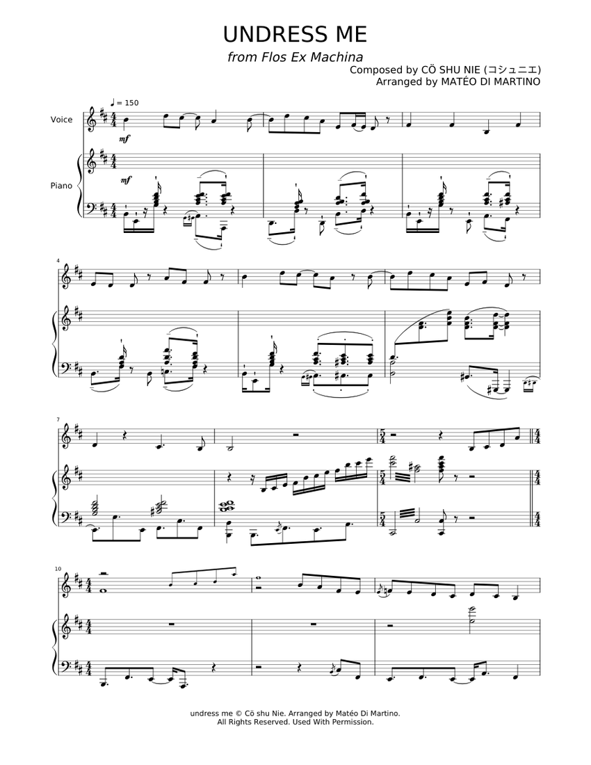 [WIP] undress me – Cö Shu Nie Sheet music for Piano, Vocals (Piano ...