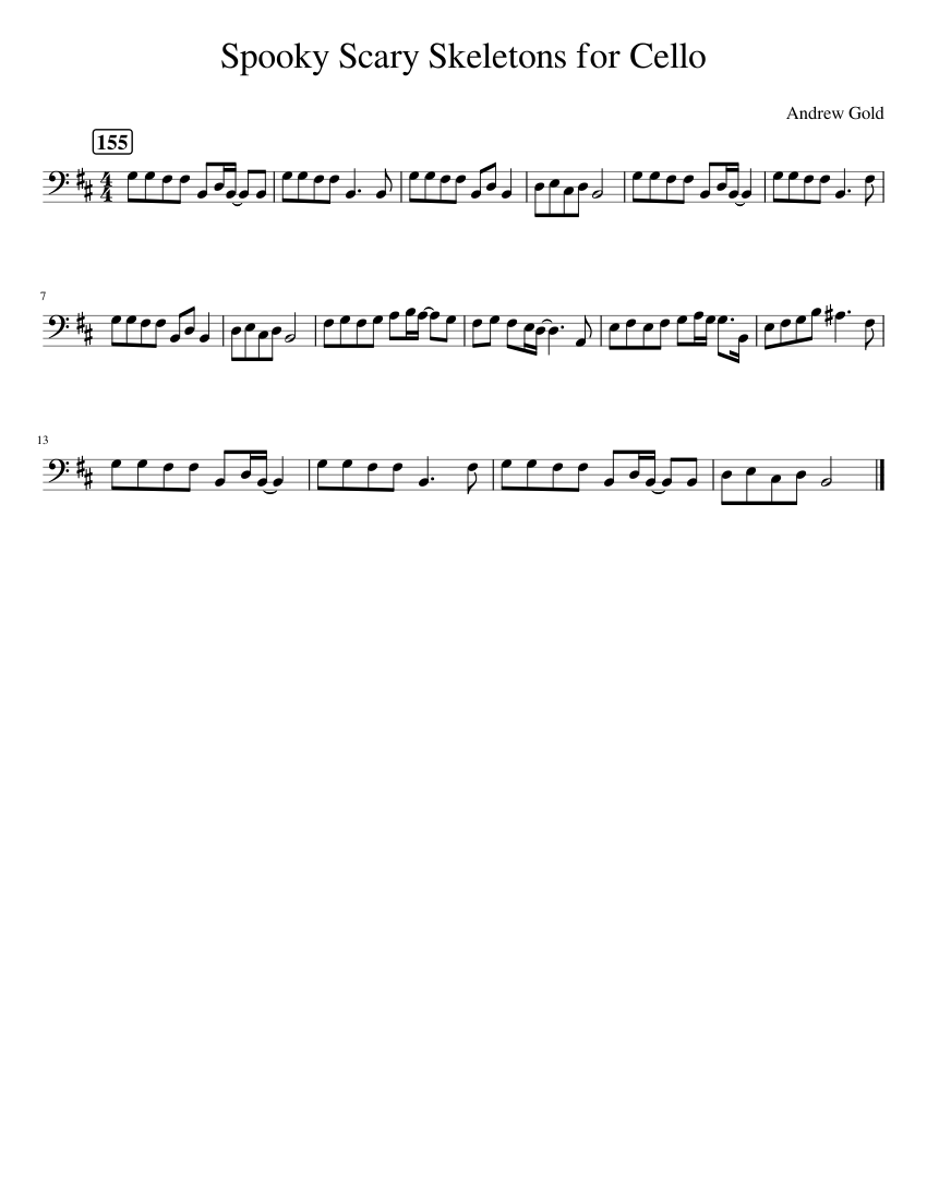 Spooky Scary Skeletons Sheet Music for Cello (Solo) | MuseScore.com