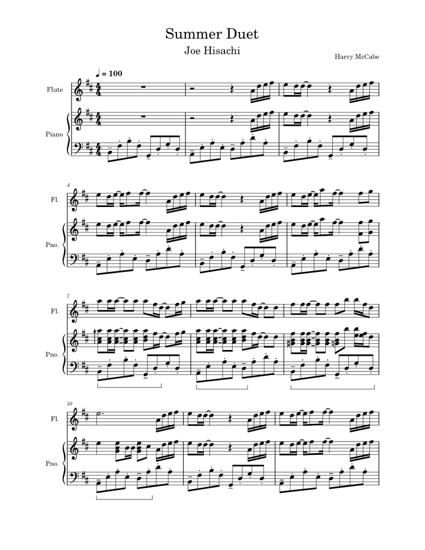 Summer Duet Sheet Music for Piano, Flute (Solo) | MuseScore.com