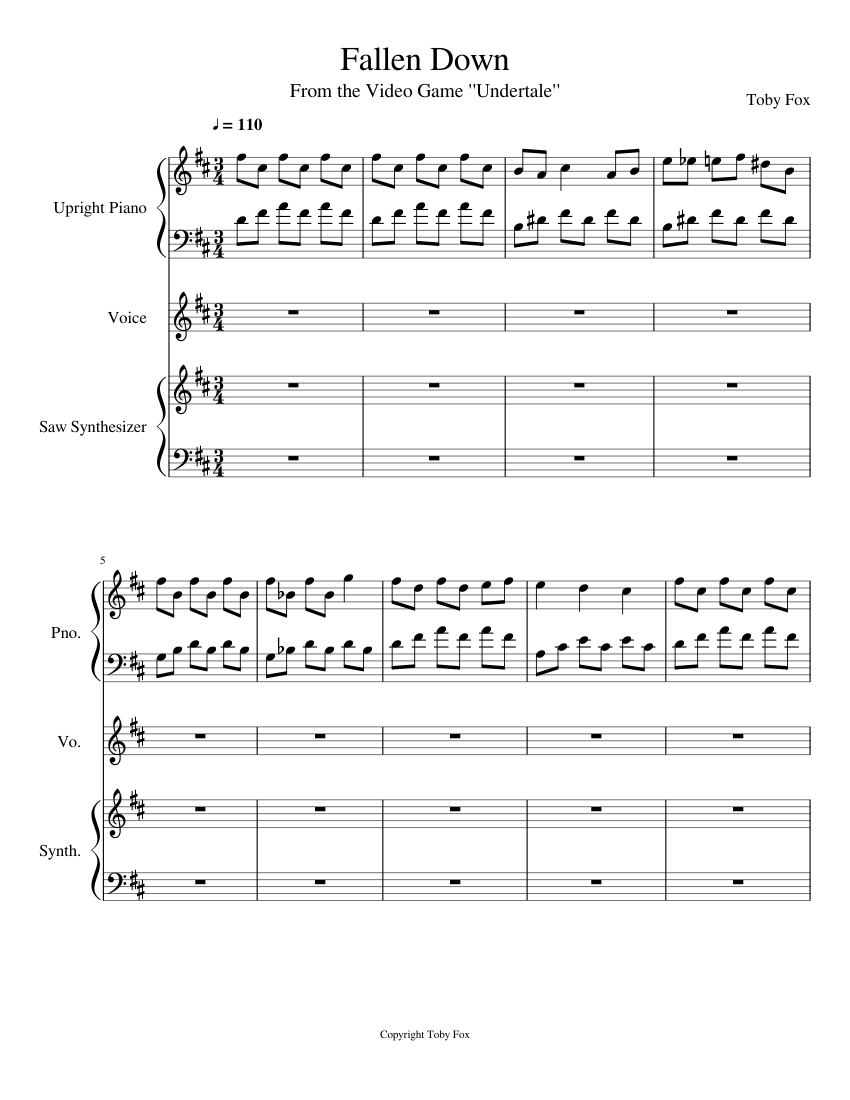 Fallen Down Sheet music for Piano, Vocals, Synthesizer (Mixed Trio ...