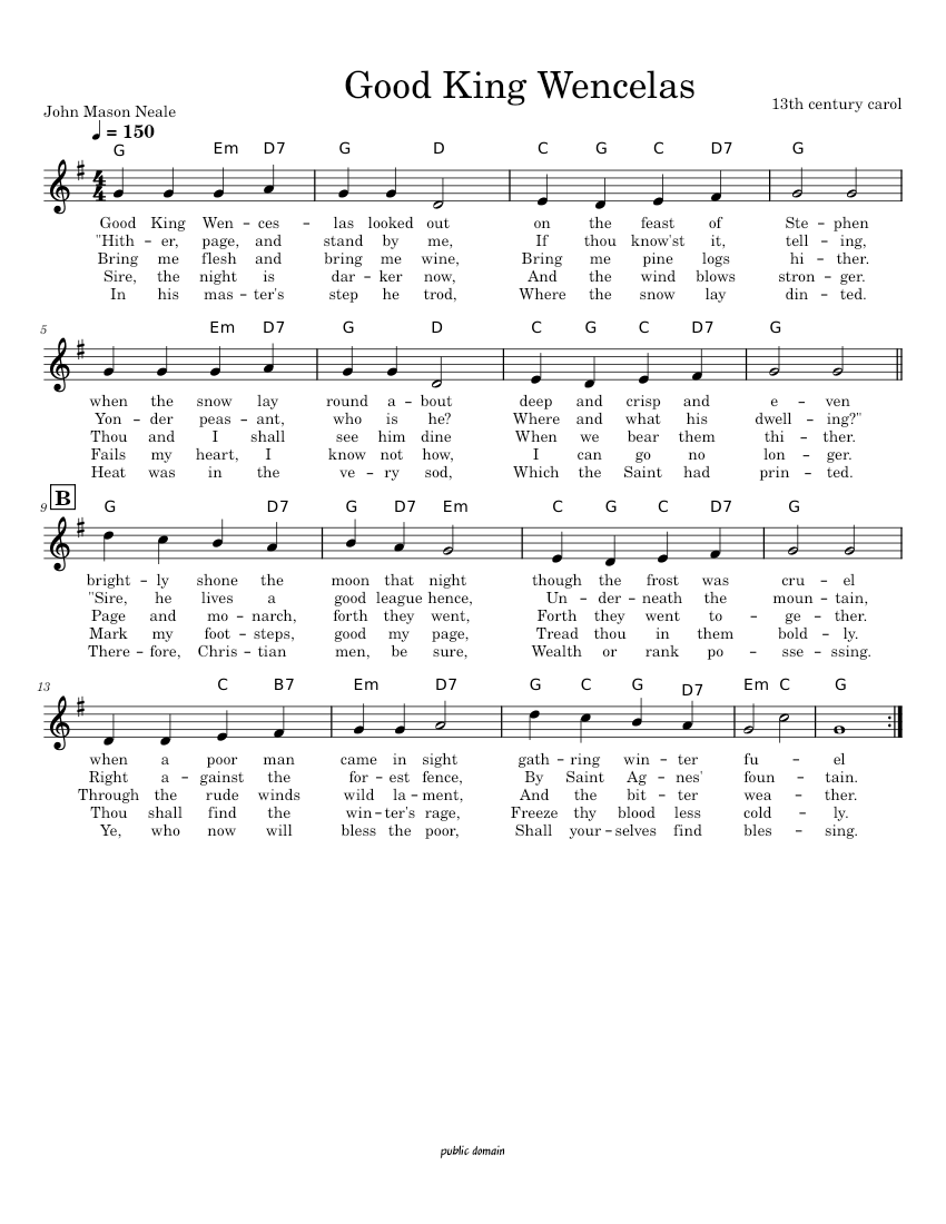 Good King Wenceslas – John Mason Neale (Lead Sheet - Melody, Chords and ...