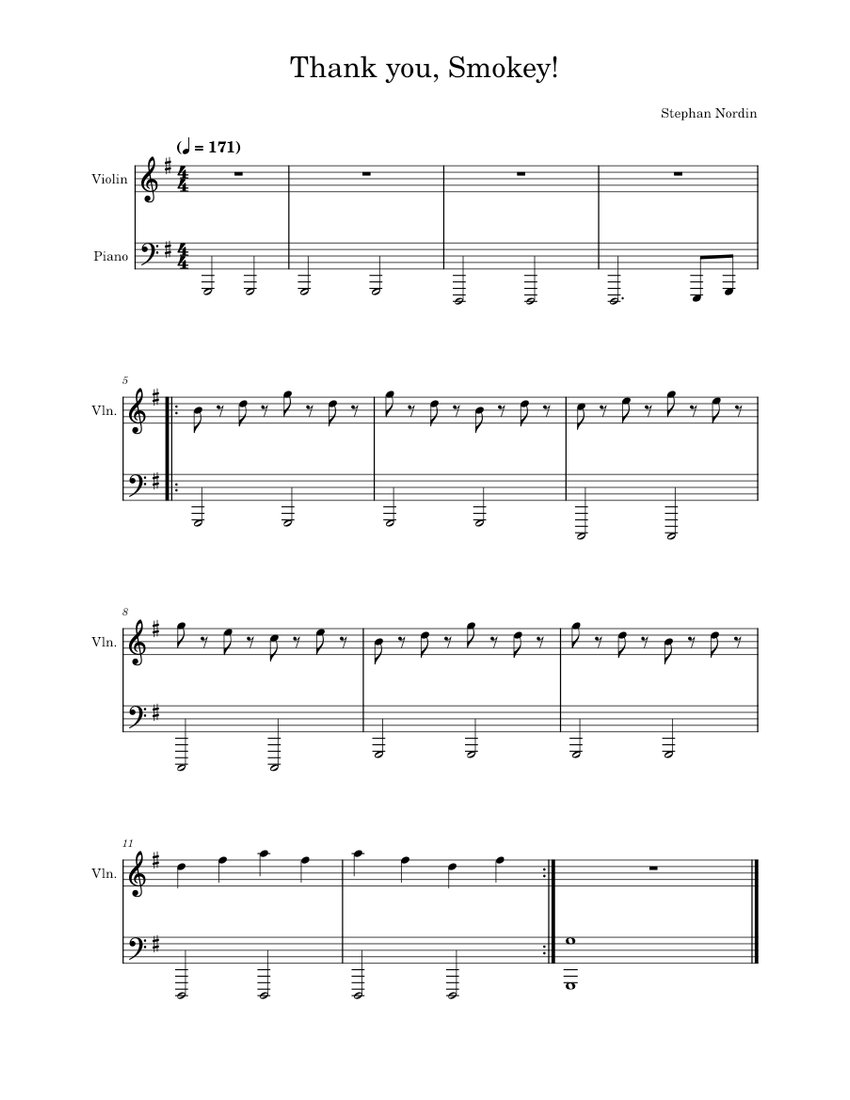 Thank you, Smokey! - Stephan Nordin Sheet music for Piano, Violin (Solo ...