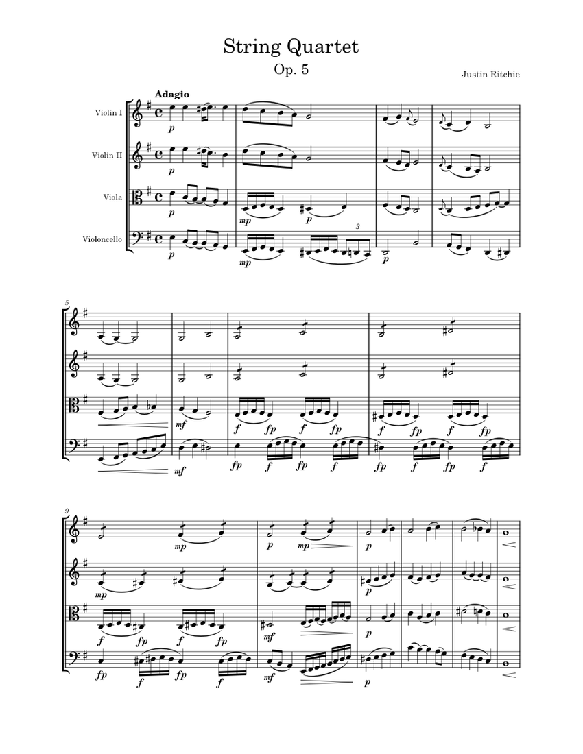 Op 5 String Quartet By Justin Ritchie Sheet music for Violin, Viola, Cello (String Quartet ...