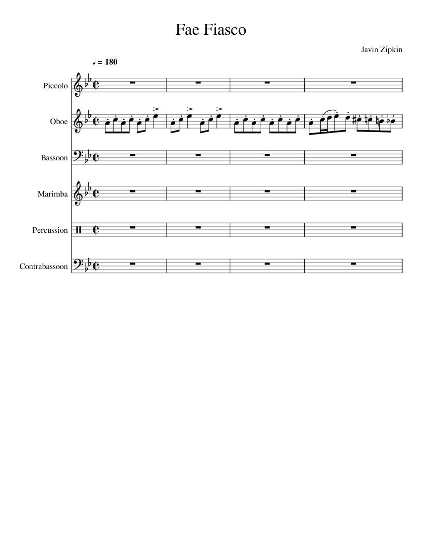 Fae Fiasco Sheet music for Flute piccolo, Oboe, Bassoon, Drum group ...