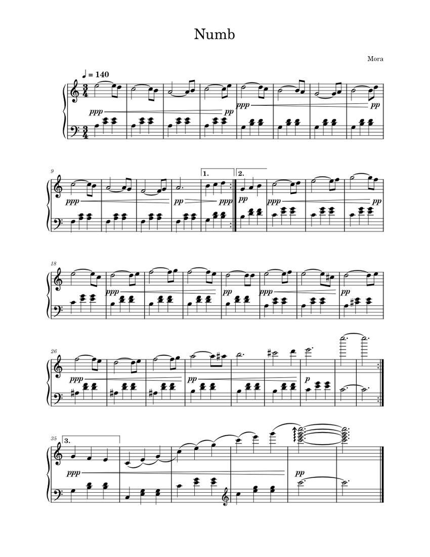 Numb Sheet music for Piano (Solo) Easy | Musescore.com
