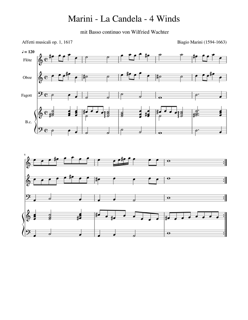 Marini - La Candela - 4 Winds Sheet music for Harpsichord, Flute, Oboe ...